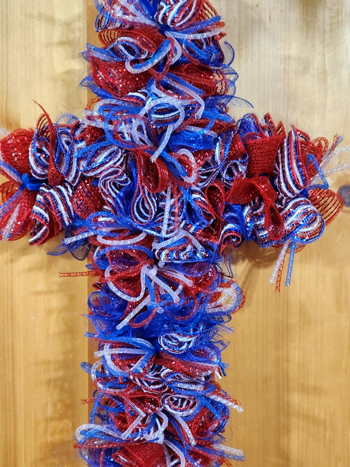Red White and Blue Cross, Patriotic Wreath, Memorial Wreath - Etsy
