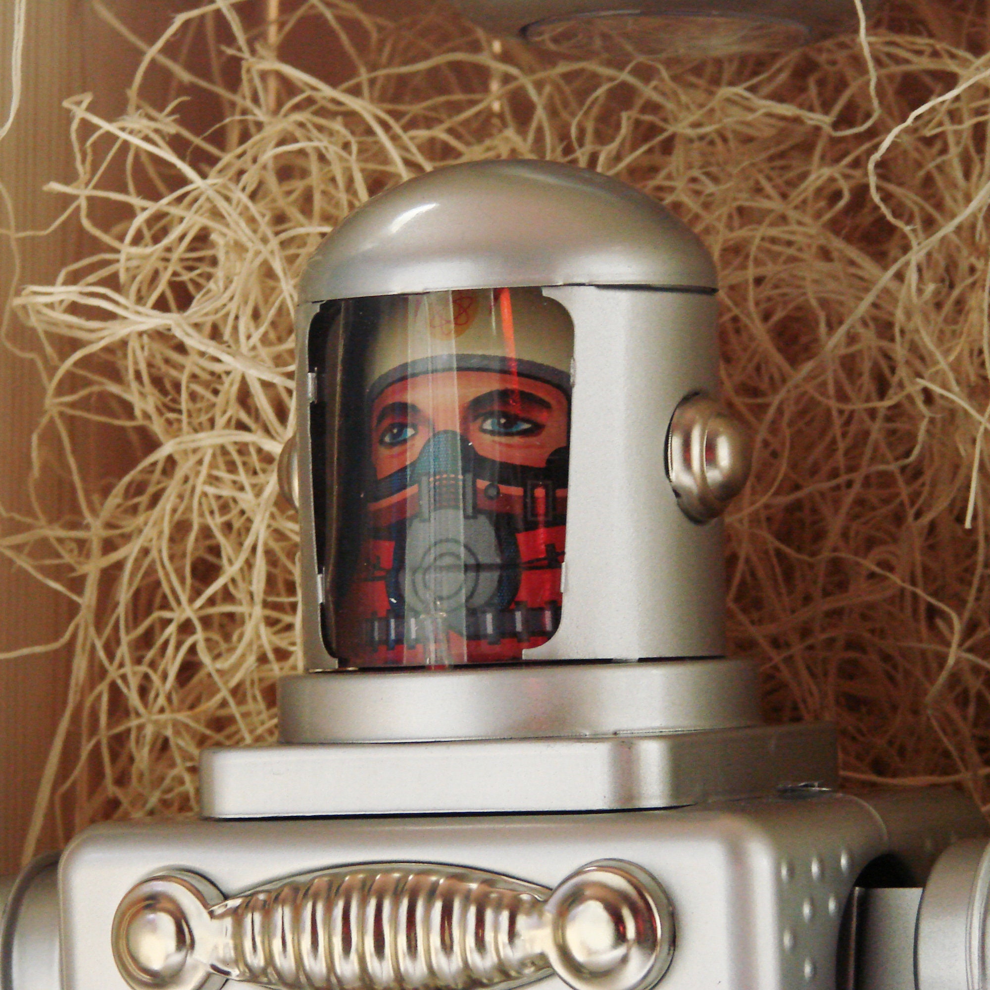 Astro Spaceman Robot in 15 Light up Wood Display Box Crate One of a ...