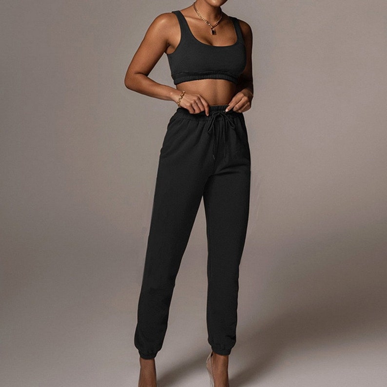 2 Pcs Casual Crop Top Jogger Set 2 Piece Jogger Set - Etsy