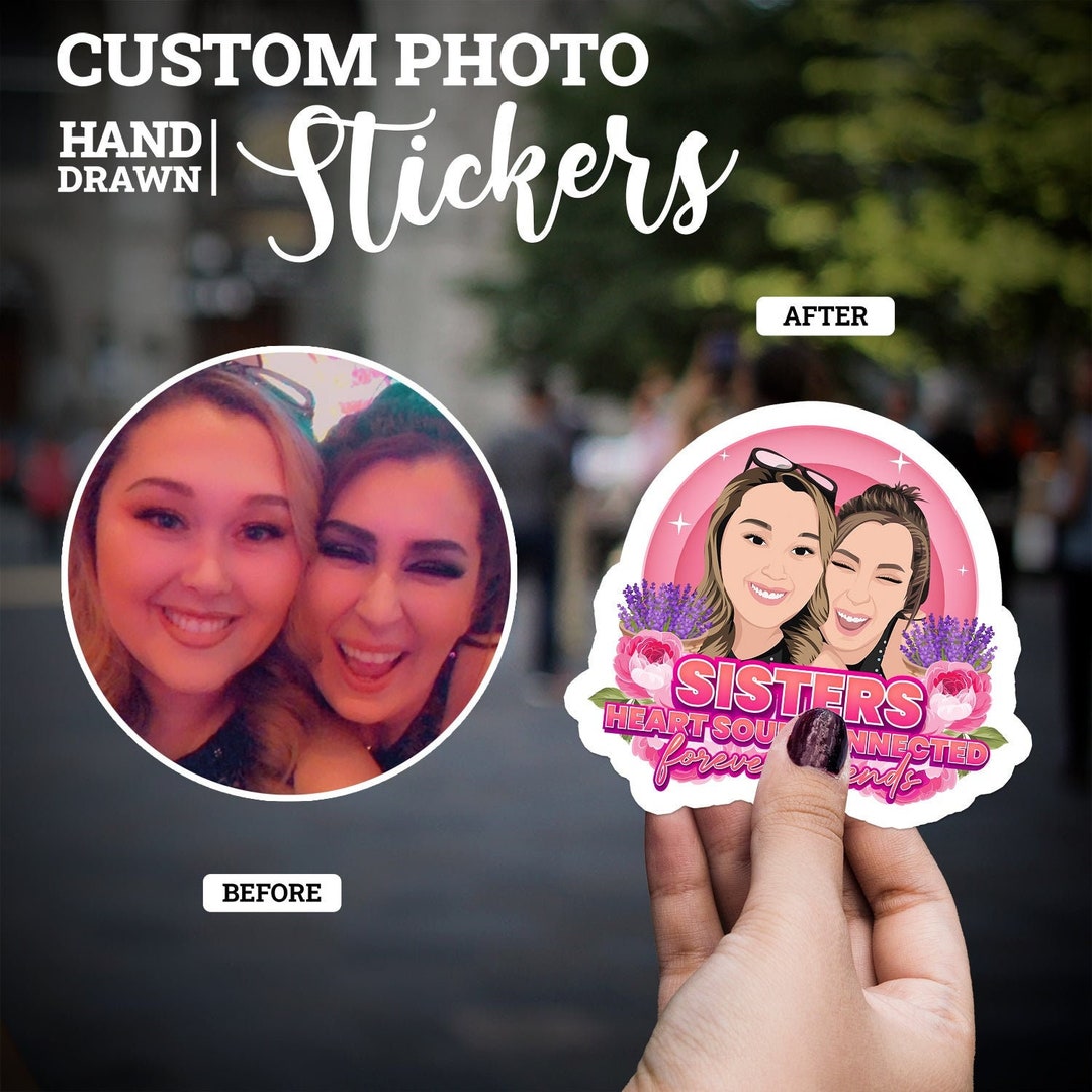 Custom Sisters Stickers Sisters Cartoon Drawing Sibling Stickers Personalized Sister Stickers