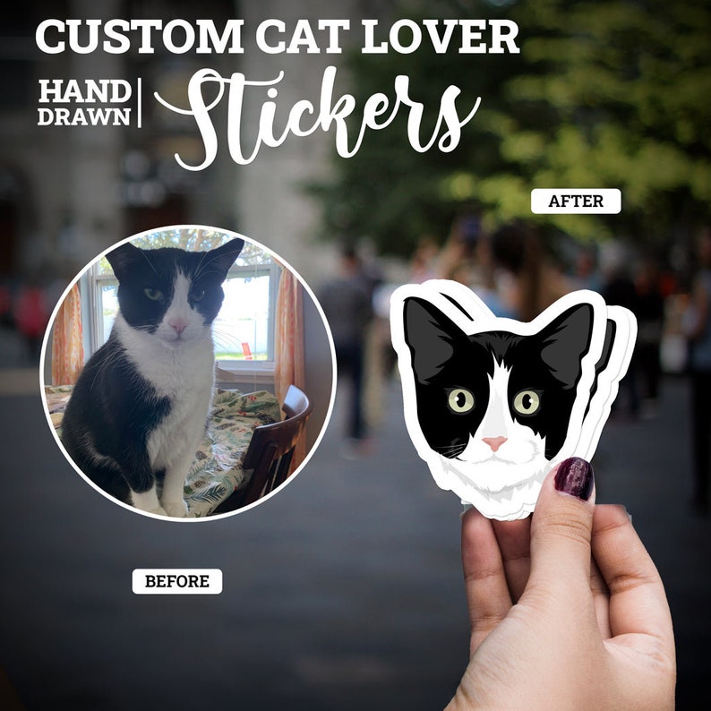 Custom Cat Stickers Hand Drawn Cat Face Stickers Cat Head - Etsy