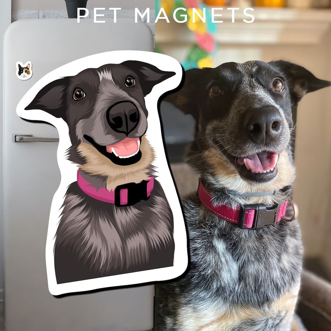Personalized Dog Magnets - Hand Drawn | Custom Pet Magnets, Dog Head ...