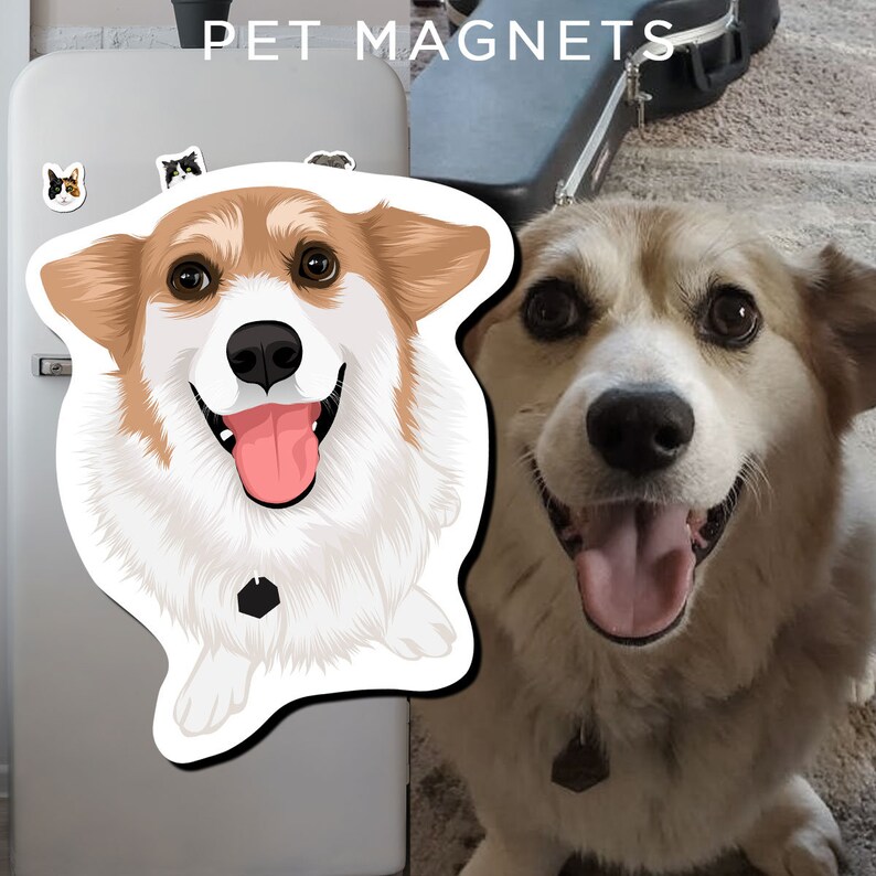 Personalized Dog Magnets - Hand Drawn | Custom Pet Magnets, Dog Head ...