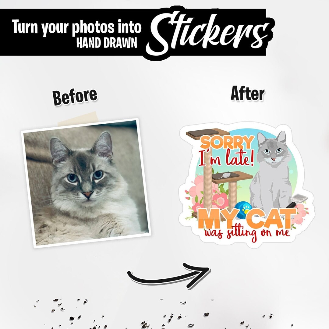 Custom Cat Stickers, Feline Cartoon Drawings, Gift Ideas for Feline ...
