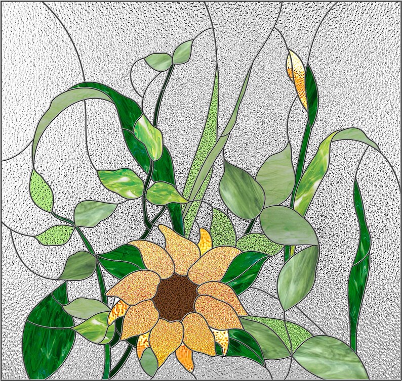 Stained Glass Pattern To Download Sunflower Panel Window Decor Etsy