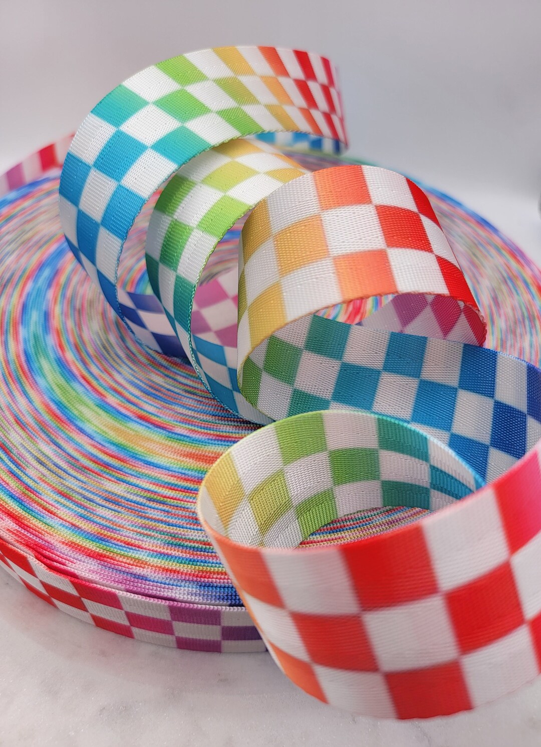 Nylon Webbing Checkerboard WHITE RAINBOW - Etsy