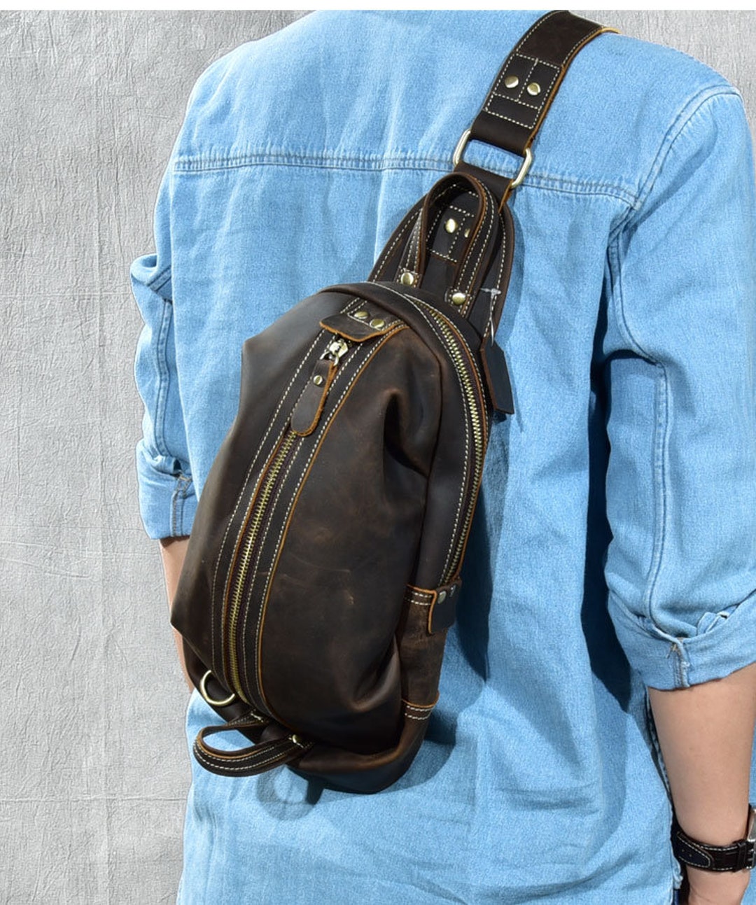 Leather Chest Packs Men,men Leather Backpack,leather Bag Men,mens ...