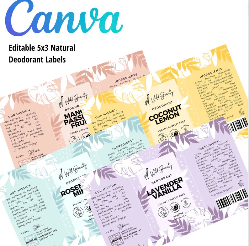 Editable Natural Deodorant Labels 5"x3" - Etsy