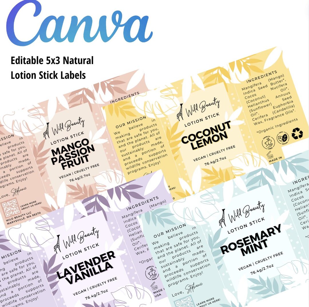 Editable Natural Lotion Stick Labels 5"x3" - Etsy