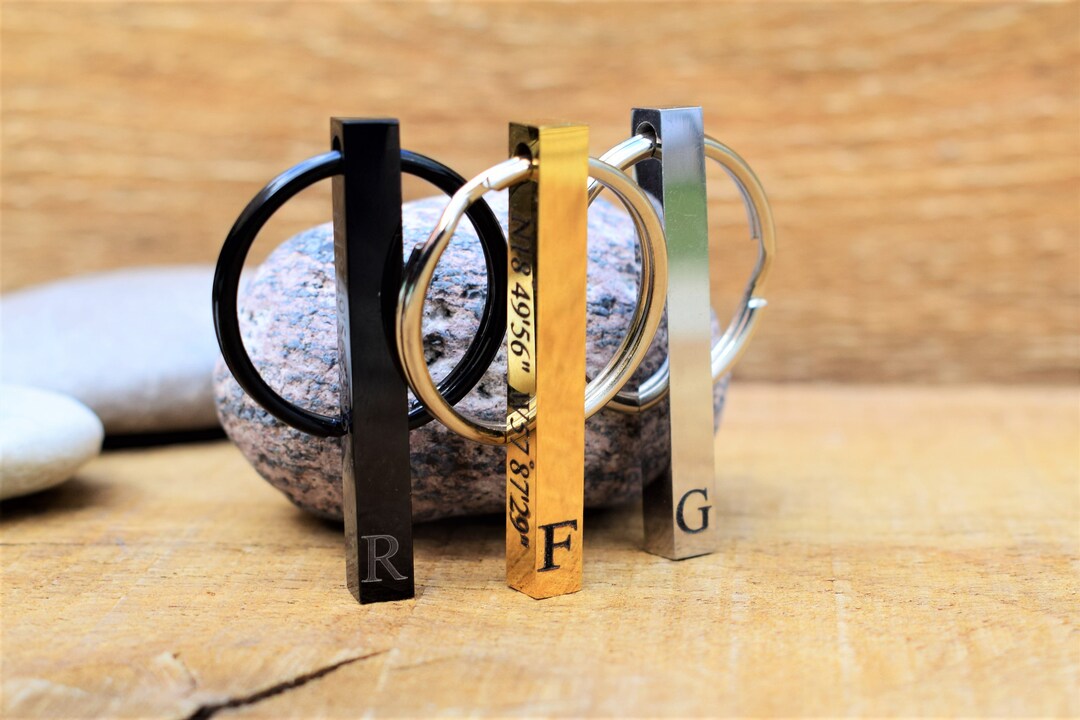 Personalised Bar Keychain Men Black Keychain 3D Bar Key Chain Custom ...