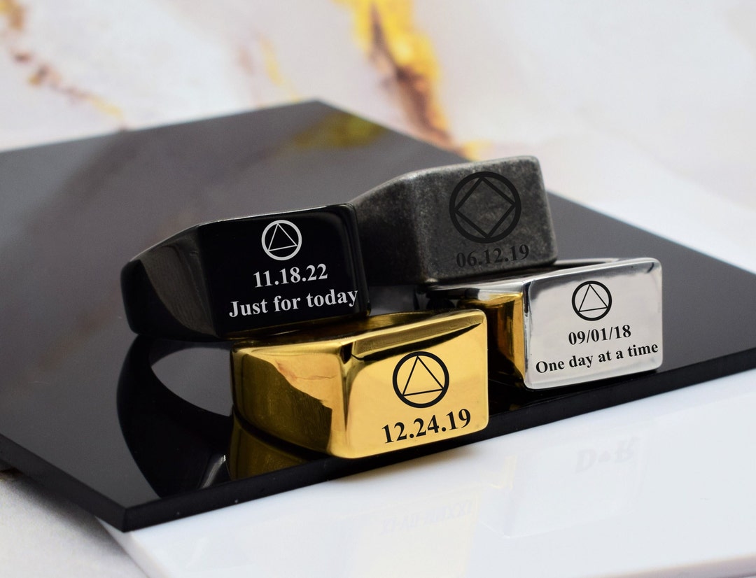 One Day at a Time AA Ring Sobriety Gift for Men NA Gift Custom ...