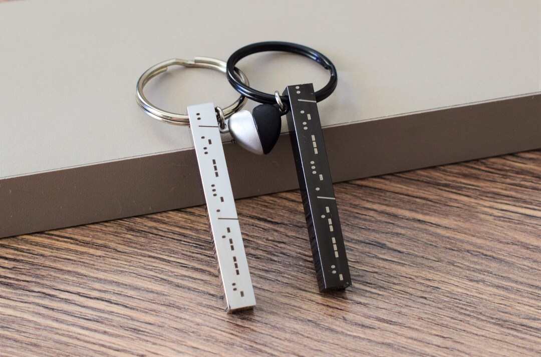 Custom Morse Code Keychain Steel Bar Key Chain Secret Message Keyring ...
