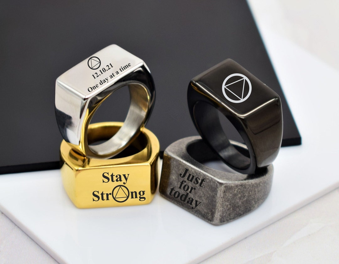 One Day at a Time AA Ring Sobriety Gift for Men Custom Addiction ...