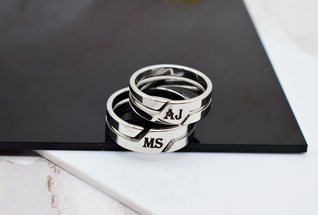 Personalized Matching Steel Rings: Couple's Initials, Promise Rings - Etsy