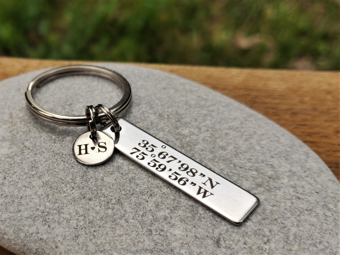Engraved Coordinate Keychain: Personalized Stainless Steel Keychain - Etsy