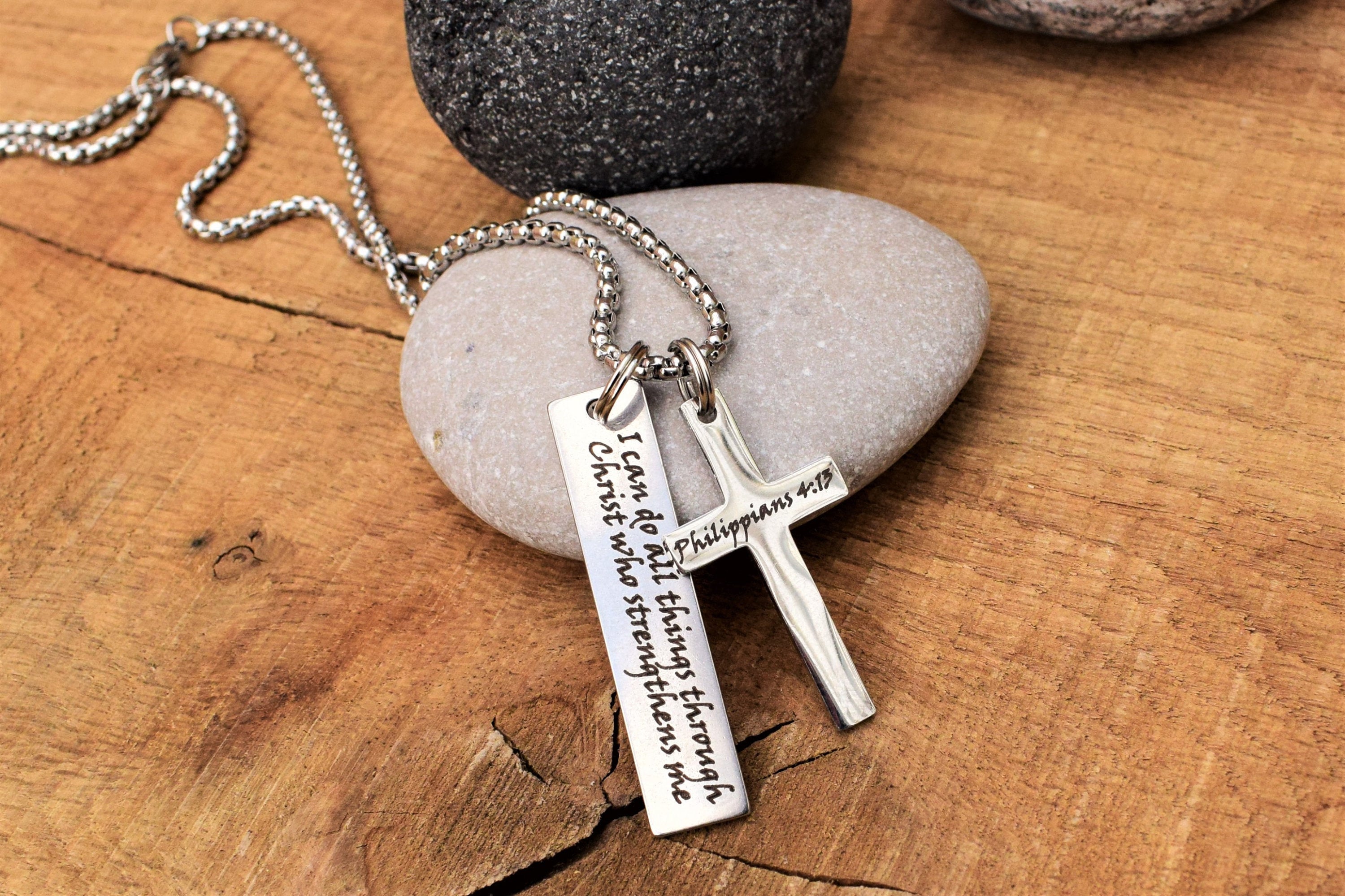 Philippians 4 13 scripture jewelry religious necklace for men | Etsy