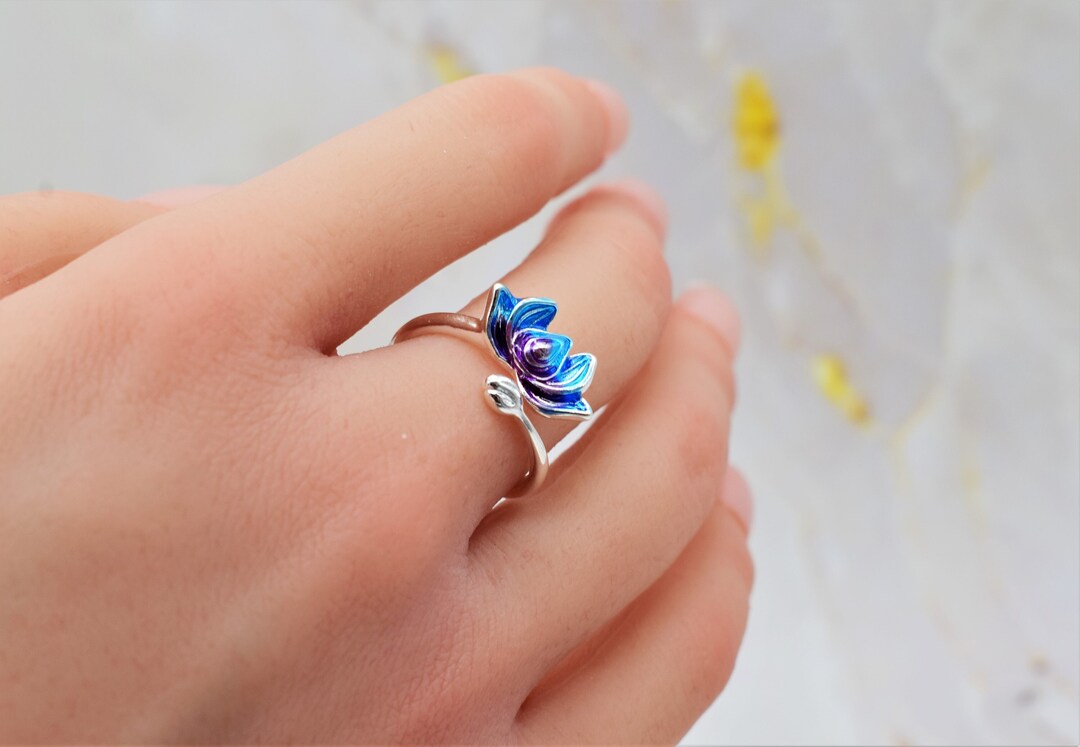 Lotus Flower Ring Lotus Jewelry for Her Women Enamel Open Rings ...
