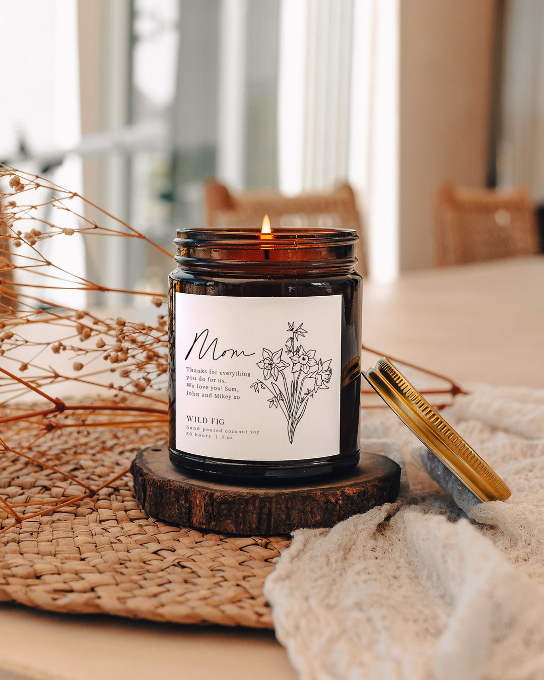 Birth Month Flower Candle, Birth Flower Gift, Customizable Candle Birth ...