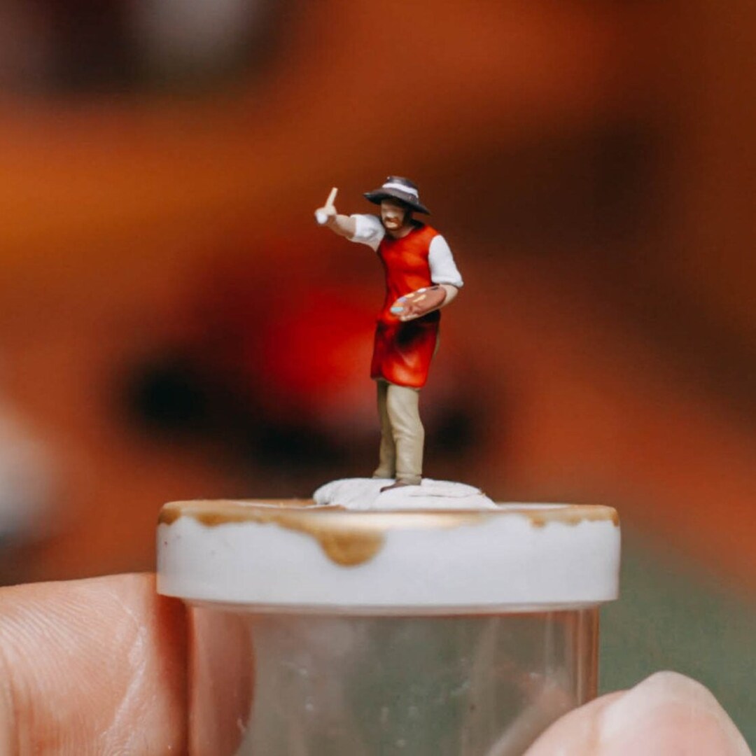 Miniature Action Figures Man Painter Diorama HO Scale 1:87 Decoration 1 ...