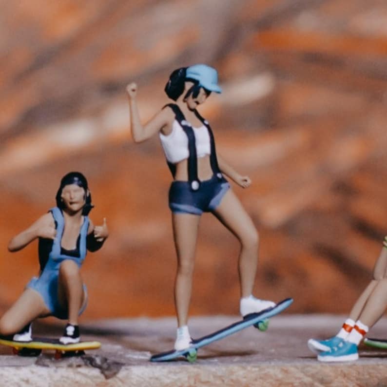 Miniature Action Figures Skateboard Diorama HO Scale 1:87 Decoration 1/ ...
