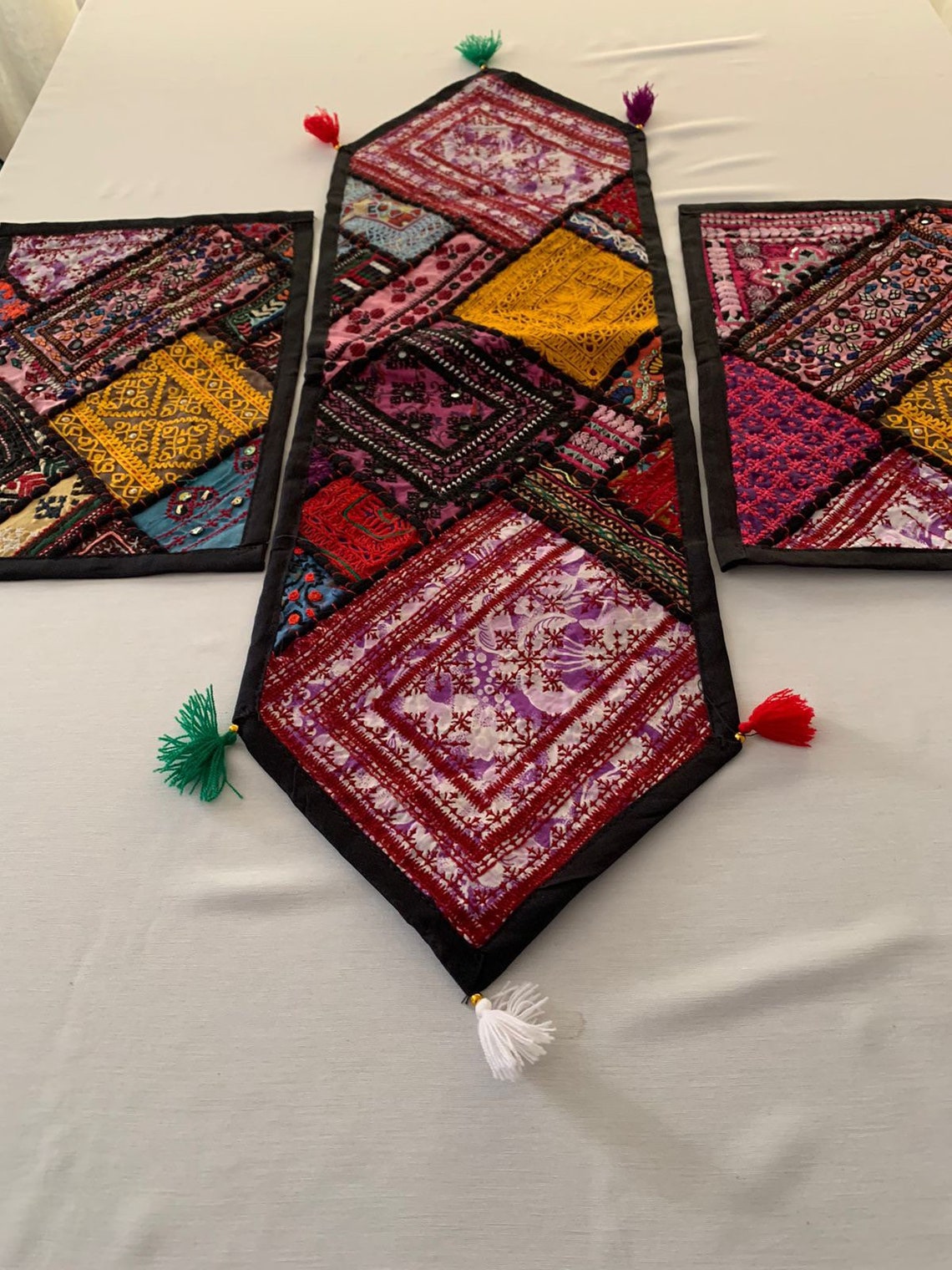 Sindhi Hand Made Patchwork Table Runner and Two Mat. - Etsy