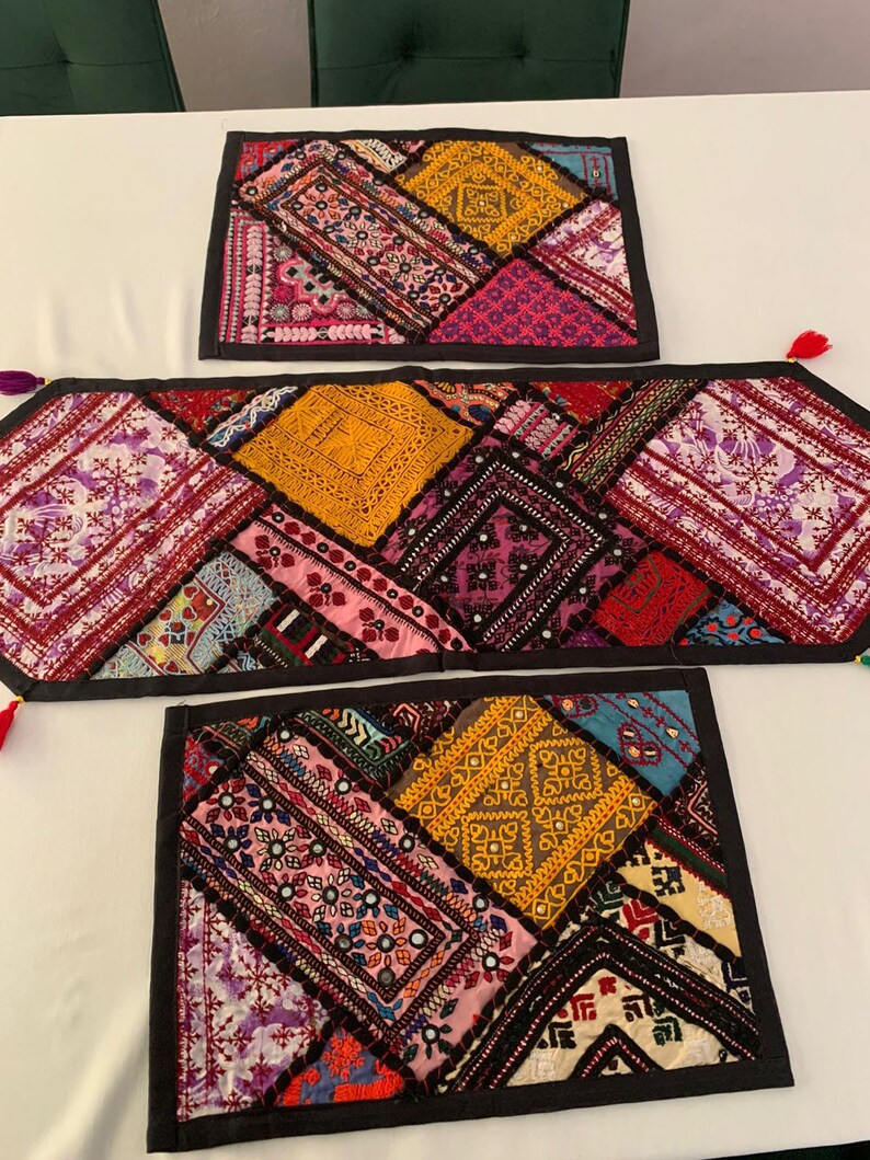 Sindhi Hand Made Patchwork Table Runner and Two Mat. - Etsy