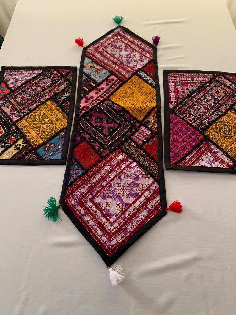 Sindhi Hand Made Patchwork Table Runner and Two Mat. - Etsy