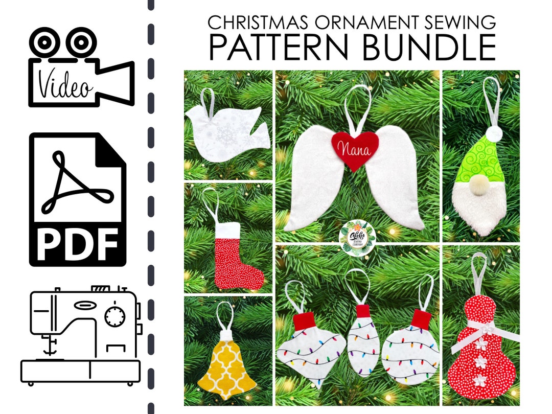 Fabric Christmas Ornaments BUNDLE Sewing Patterns & Video Tutorials ...