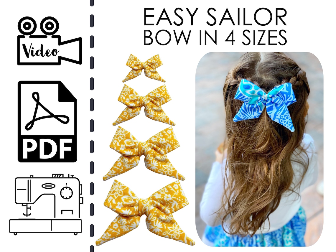 Fabric Sailor Hair Bow Sewing Pattern & VIDEO Tutorial | Printable PDF ...