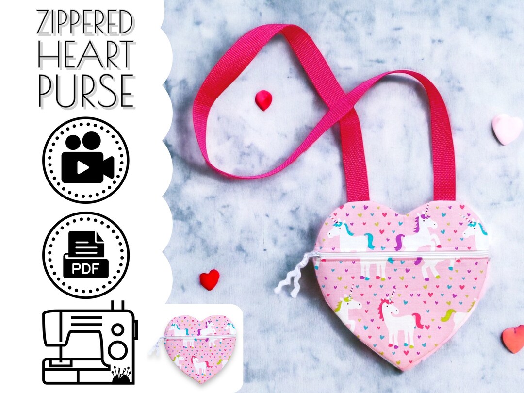 Zippered Heart Pouch or Purse Sewing Pattern & VIDEO Tutorial ...