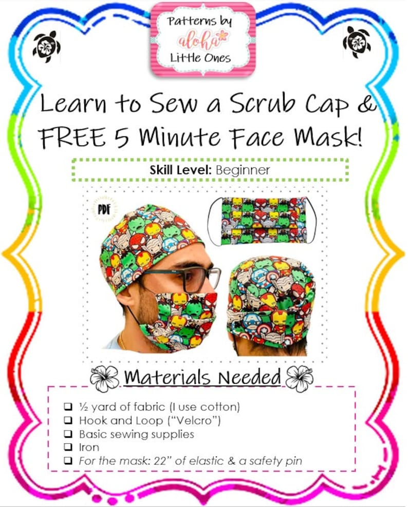 EASY Beginners Unisex Scrub Cap Pattern Women Men Mens - Etsy