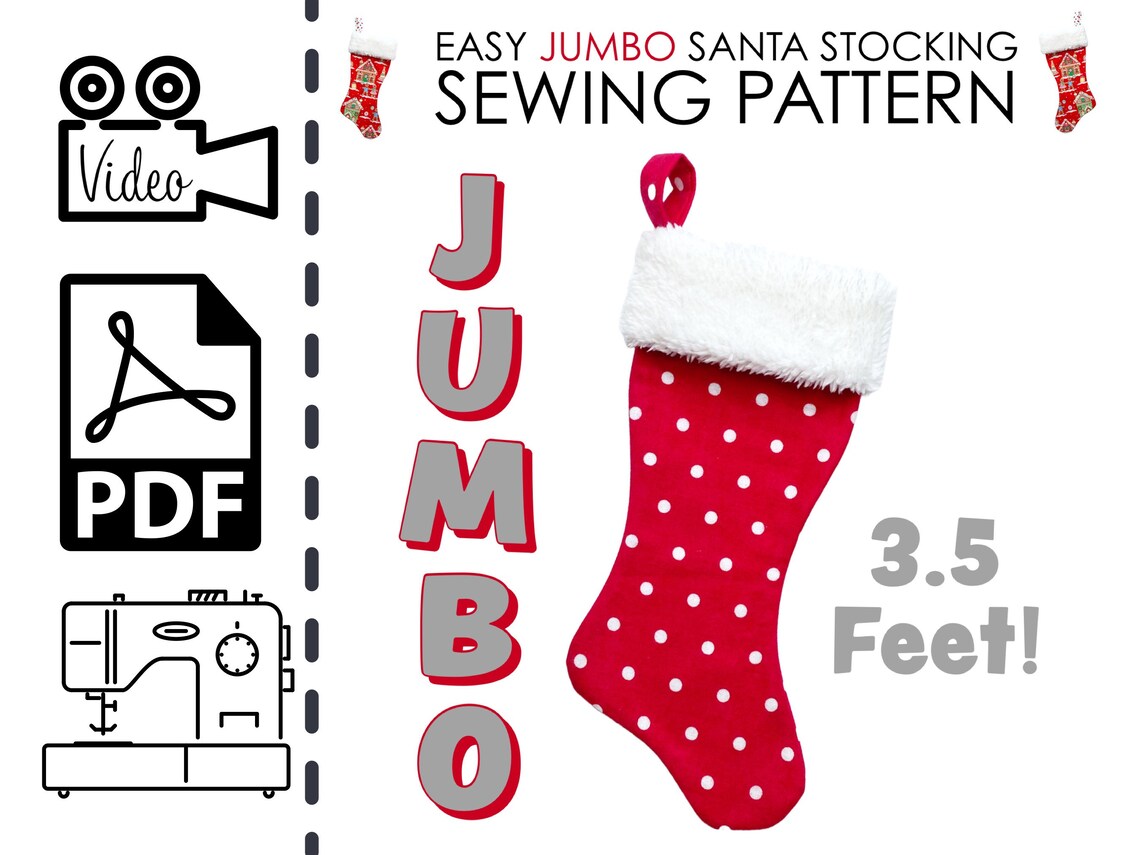 Jumbo XXLARGE Santa's Christmas Stocking Sewing Pattern With a Video ...