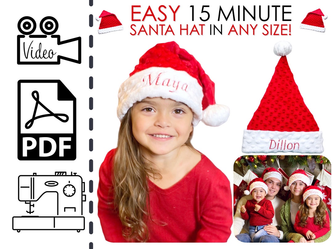 Easy 15 Minute Santa Hat Sewing Pattern & VIDEO Tutorial | Printable ...