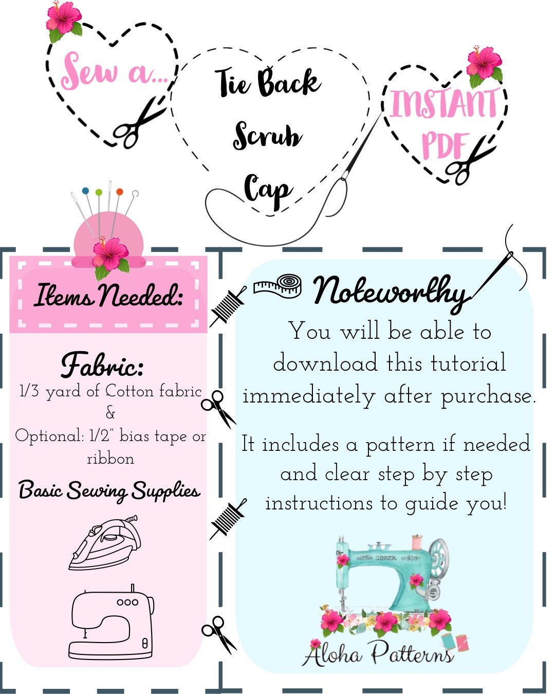 EASY Unisex Tie Back Scrub Cap Sewing Tutorial Sew Pattern - Etsy