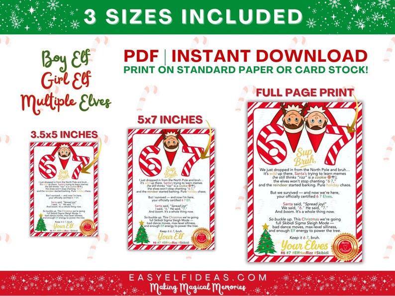 Printable Elf Arrival Letter 6 7 Edition | Skibidi + Rizz Trend | First ...