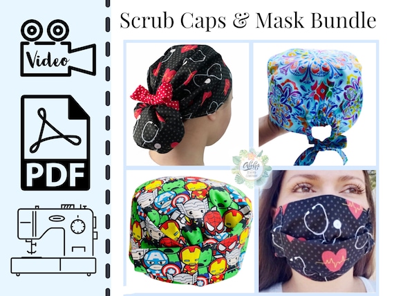 Unisex Scrub Caps & Mask Bundle Sewing Patterns With PDF or | Etsy
