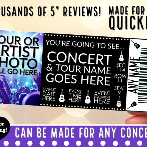 Concert Ticket Template Gift Certificate Personalized Event - Etsy
