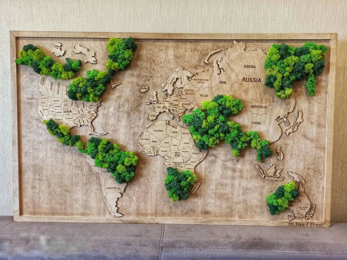 Moss World Map Preserved Moss Wall Moss Wall Art - Etsy