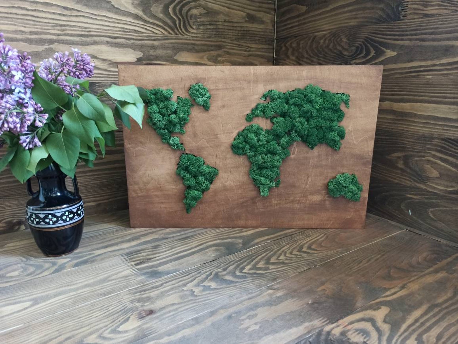 Moss World Map Wooden Wall Map World Map Office Wall Decor - Etsy