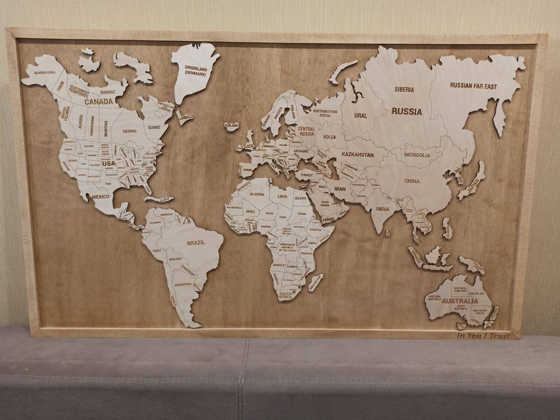 World map wall art Wooden map World map framed Travel gift | Etsy