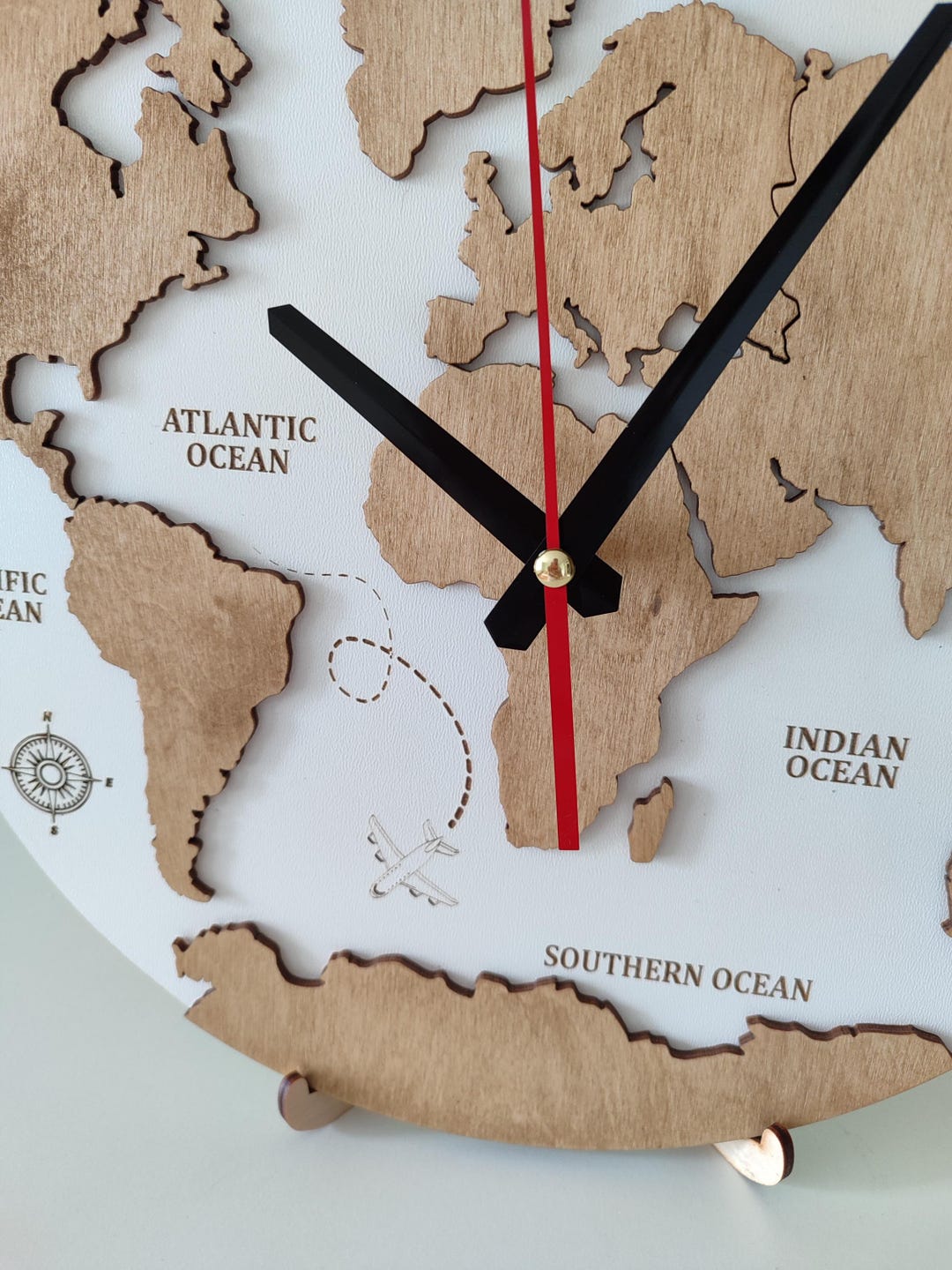 Wooden Wall Clock With Stand, World Map Desk Clock, Travel Agent Office ...