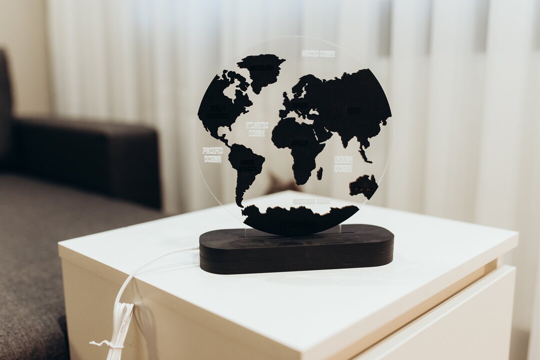 World Map Nightlight Acrylic Night Light Wooden World Map - Etsy