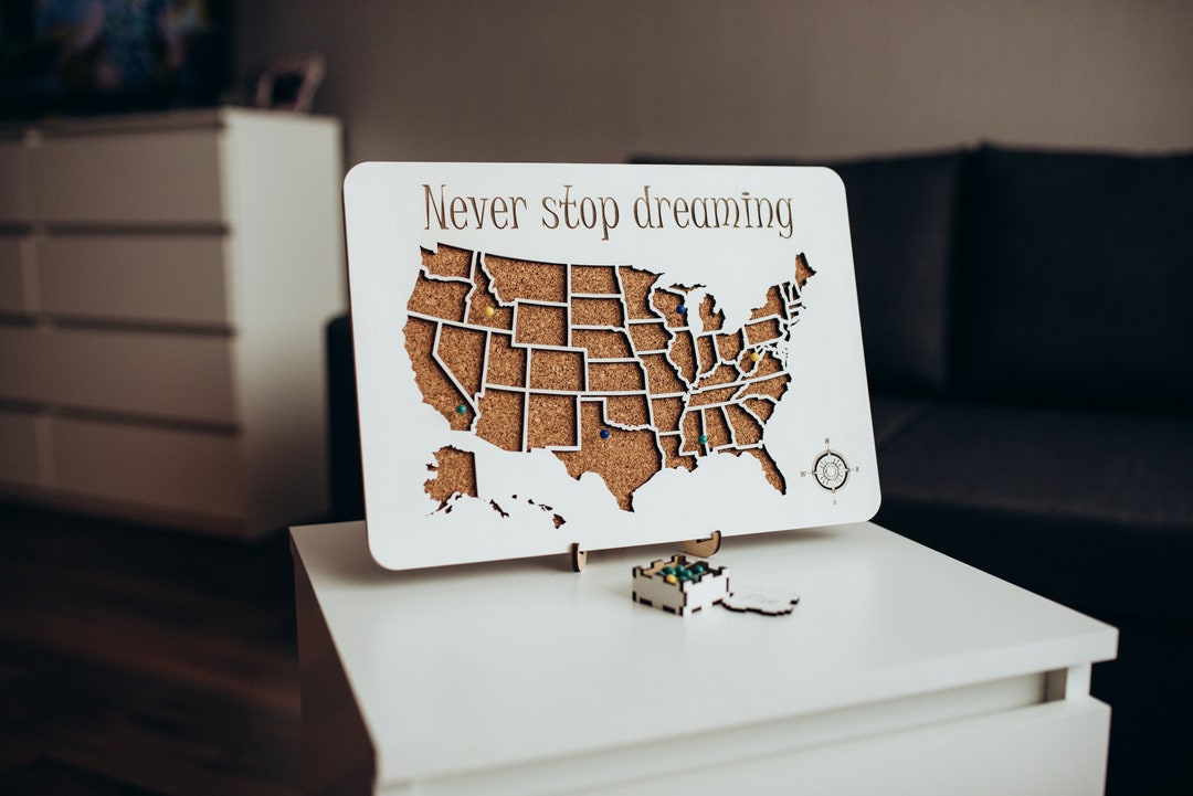 Push Pin Map - Cork USA Map for Wall, Wood Travel Map, Wine Cork Art ...