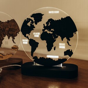 World Map Nightlight Acrylic Night Light Wooden World Map - Etsy