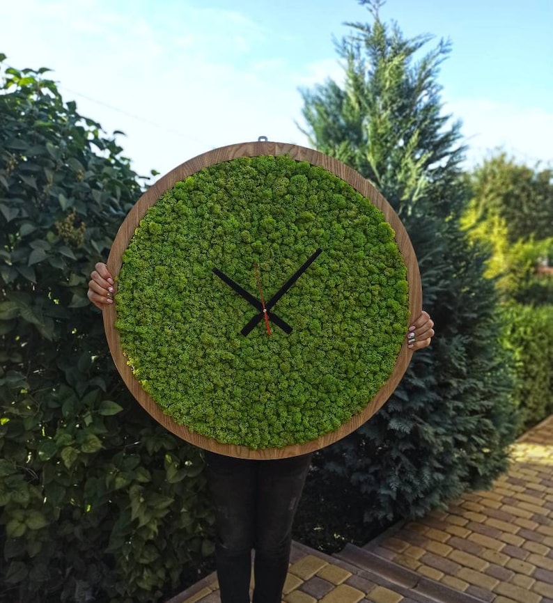 Moss Clock Wooden Eco Clock With Preserved Moss Wall Clock | Etsy