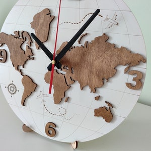 Custom Handcrafted Wooden World Map Wall Clock, Modern Large Home Decor ...