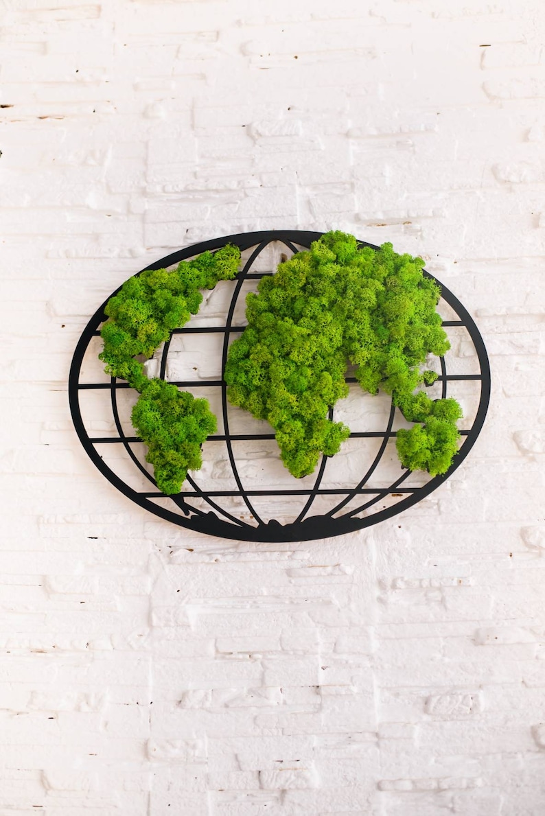 Moss World Map Wooden Wall Map Moss Wall Artcouples Gift - Etsy