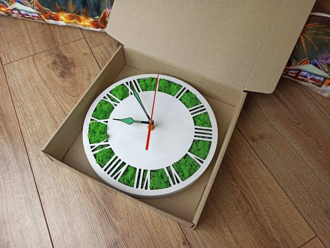 Personalized Moss Wall Art Clock, Roman Numerals, Company Logo Design ...