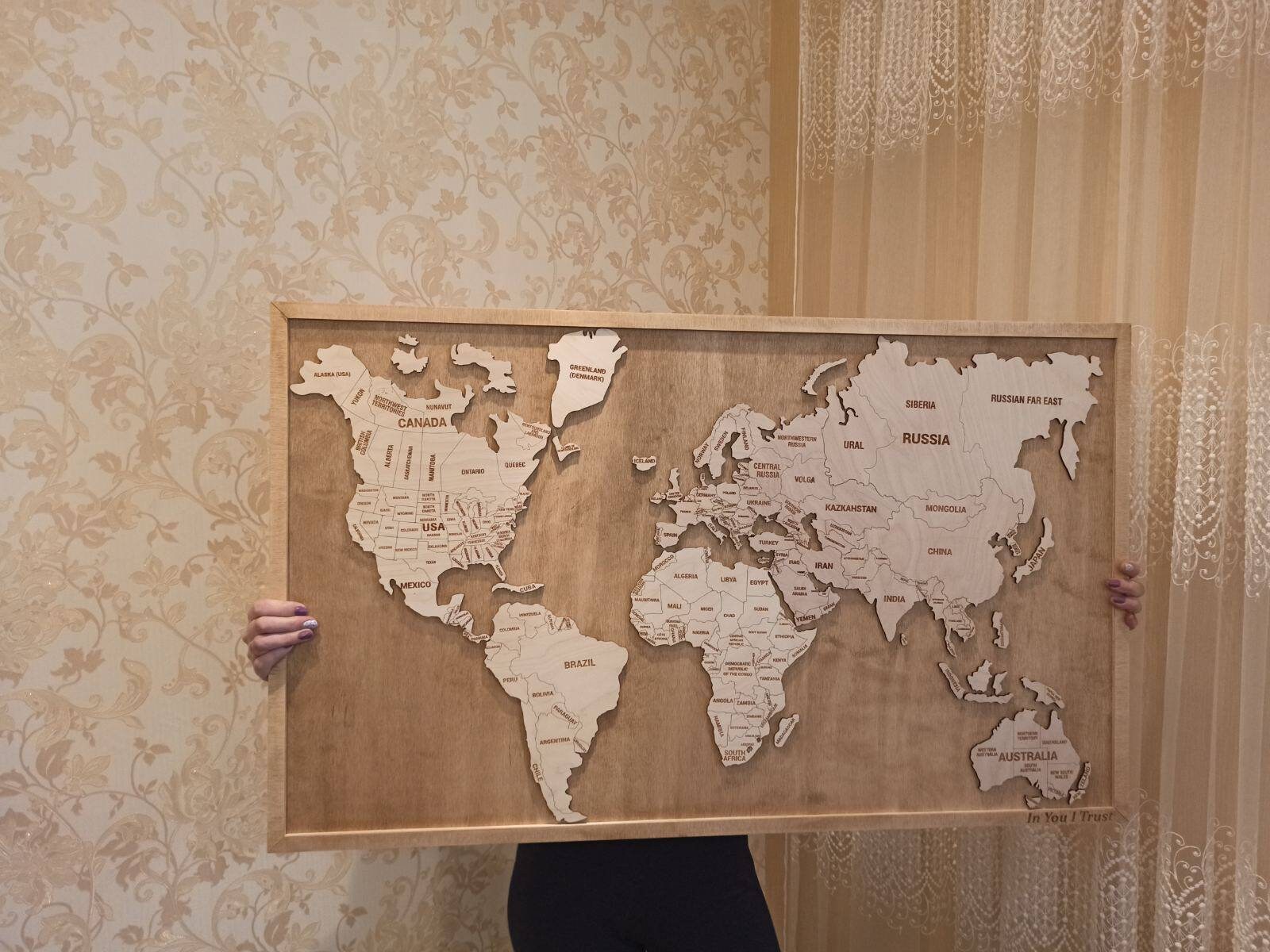 World Map Wall Art Wooden Map World Map Framed Travel Gift | Etsy