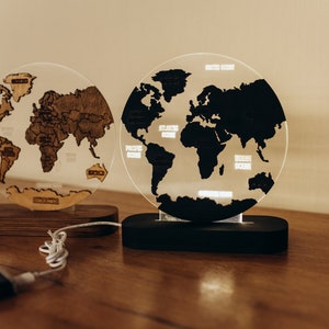 World Map Nightlight Acrylic Night Light Wooden World Map - Etsy